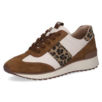 Caprice Caprice Damen Sneaker flach aus Leder Bequem, Mehrfarbig (Brown/Offwhite), 42 EU