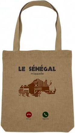Fabulous Sac Shopping Tote Bag Aspect Lin - Le S&eacute;n&eacute;gal MAppelle Voyage Culture Afrique - Sac de Courses Toile Epaisse 360g Beige Naturel Cabas Port&eacute; Epaule Sol