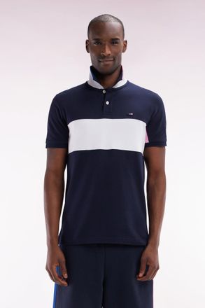 Eden Park Polo &Agrave; Manches Courtes Colorblock En Coton Marine D&eacute;tails Roses Et Blancs Coupe Droite