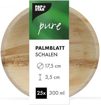 Papstar 25 Schalen, Palmblatt Pure rund 300 ml &Oslash; 17,5 cm &middot; 3,5 cm