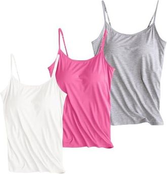 Generic Lot de 3 d&eacute;bardeurs pour femme avec soutien-gorge int&eacute;gr&eacute; et bretelles spaghetti r&eacute;glables - D&eacute;contract&eacute; - Pour le yoga et le sport, Lot de 3 - 11, M
