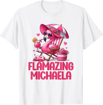 BDAZ Flamazing Michaela Pink Flamingo, Tropische Strandszene, Damen T-Shirt