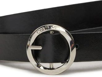 Calvin Klein Ceinture Femme Round Buckle Belt en Cuir, Noir (Ck Black), 65 cm
