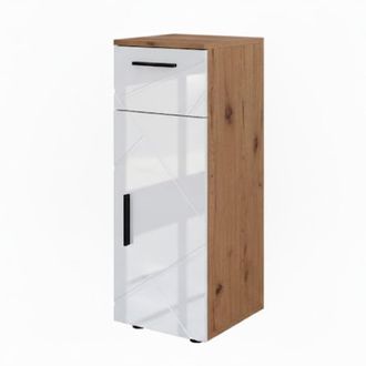 Vicco Midischrank Wei&szlig; Hochglanz/Goldkraft Eiche Irma 30x81x30 cm - Die Badezimmerm&ouml;bel, Ideal f&uuml;r kleine R&auml;ume und schmale Nischen