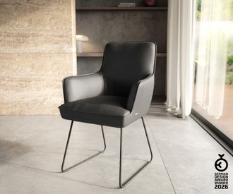 DELIFE Esszimmerstuhl Heira-Flex mit Armlehnen Echt-Leder Schwarz Kufengestell Schwarz Taschenfederkern, Esszimmerst&uuml;hle