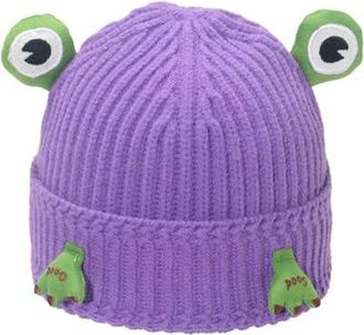 Generic Chapeau tricot&eacute; dautomne et dhiver pour femme - Joli bonnet en laine avec oreilles de grenouille, violet, Taille unique