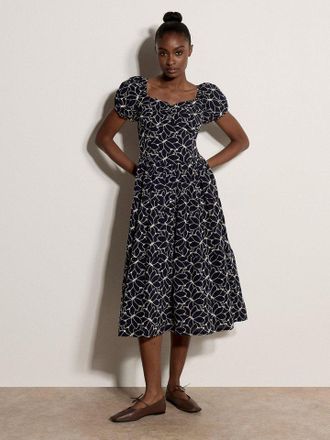 Apricot Midikleid Midi-Kleid mit Blumenstickerei mit Stufenrock