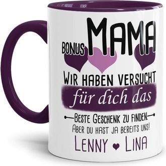 Tassendruck Geschenk Tasse mit Spruch PERSONALISIERT - Bestes Geschenk für Bonus-Mama von Kindern - Kaffee-Tasse/Geschenkidee Geburtstag Muttertag/Muttertagsgesch
