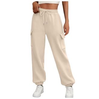 Generic Pantalon de surv&ecirc;tement cargo pour femme avec poches - Confortable - Taille haute - Coupe d&eacute;contract&eacute;e - Cordon de serrage - Taille &eacute;lastique douce - 