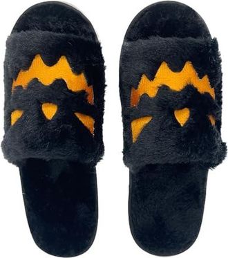 Generic Pantoufles dHalloween pour adultes, chaussures dint&eacute;rieur pelucheuses en peluche avec motif visage de citrouille, pantoufles dint&eacute;rieur douces et chau