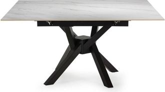 DRAWER Drawer - Table à manger extensible 6 à 8 personnes en céramique et métal 90-150x150cm - Blanc - Brelyn