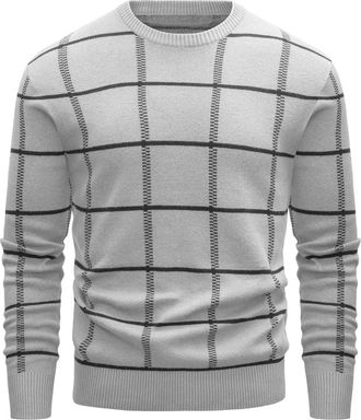 Magcomsen Pullover Herren Winter Casual Sweatshirt Ohne Kapuze Baumwolle Strickpullover Gestrickt Pulli M&auml;nner Hellgrau, 2XL