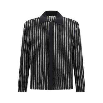 Jil Sander Homme, Chemises, Noir, Taille: L Polo en maille ray&eacute;e