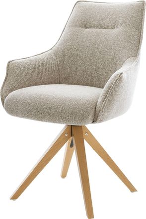 DELIFE Esszimmerstuhl Alja-Flex mit Armlehnen Holzgestell kantig Natur Webstoff Soft Beige 180&deg; drehbar Taschenfederkern