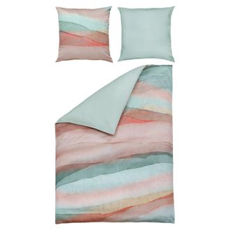 Casa Nova Satin-Wende-Bettwäsche - Orange - Sandfarben - Türkis - 135 x 200 cm - Baumwolle - mit Reißverschluss