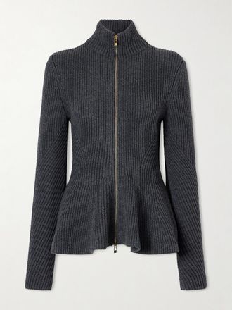 Alaia Cardigan &Agrave; Basque Et &Agrave; Fermeture &Agrave; Glissi&egrave;re En Laine Et Cachemire M&eacute;lang&eacute;s C&ocirc;tel&eacute;s - Gris