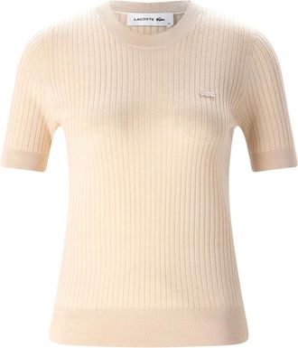 Lacoste Femme, Pulls, Beige, Taille: 38 FR Tricot ras du cou
