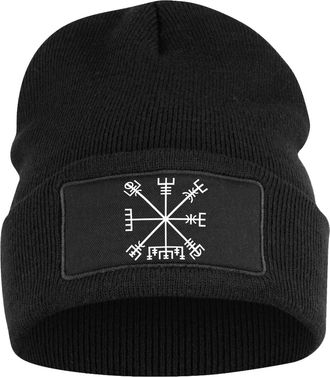 OM3 Beanie M&uuml;tze Wikinger Motive| Vegvisir | Strickm&uuml;tze | Schwarz | Unisex