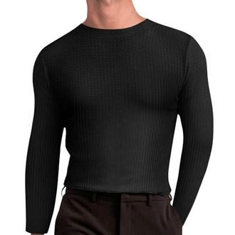 Generic Chemise &agrave; manches longues et col rond pour homme - L&eacute;g&egrave;re, respirante - Coupe ajust&eacute;e - Pour le printemps et lautomne - Confortable, Noir, XXL