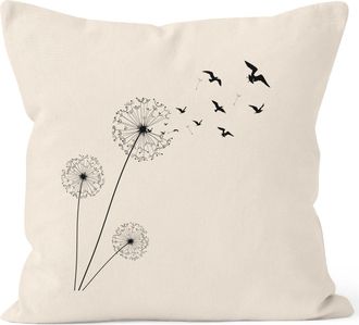 Autiga Kissenbezug Kissen-Hülle Pusteblume Birds Dandelion Vögel 40x40 Deko-Kissen Baumwolle Natur 40cm x 40cm