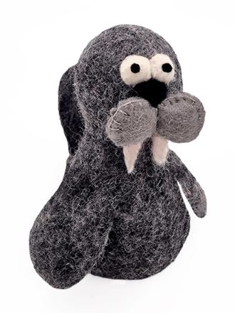 NEPALAYA Artisan Community - EW-115 - Eierw&auml;rmer, Walross, grau, Filz, Handarbeit, 15cm x 17cm x 7cm