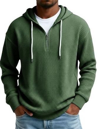 Generic Sweat &agrave; capuche pour homme avec fermeture &eacute;clair 1/4 - T-shirt &agrave; manches longues avec capuche - Confortable - Couleur unie - Coupe droite - Pull en tr