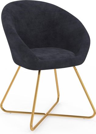 IDMarket Runder Angelina Sessel aus Velours, mit goldfarbenen gekreuzten Füßen