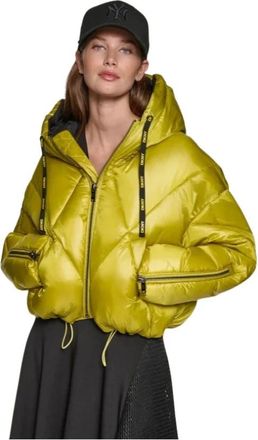 DKNY Dkny, Femme, Vestes, Vert, Taille: 36 FR Crop Hooded Puffer Jacket
