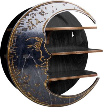 Generico Mondregal - Eckregal mit Mond, Wanddekoration, Mondregal aus Holz, Glasaufsteller, Organizer zum Aufhängen an der Wand, für Steine, ätherische Öle