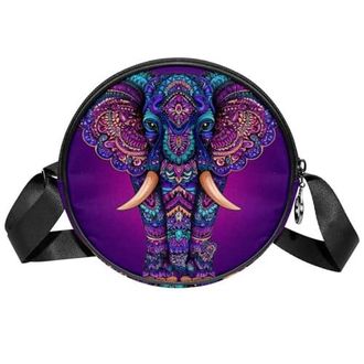 Generic Sac &agrave; bandouli&egrave;re rond pour femme, motif &eacute;l&eacute;phant color&eacute;, petit sac &agrave; dos &agrave; bandouli&egrave;re avec fermeture &eacute;clair, bretelles r&eacute;glables, sac &agrave; main rond d&eacute;
