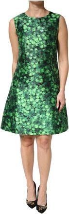 Dolce & Gabbana Femme, Robes, Vert, Taille: 40 FR Clover Print Sleeveless A-Line Dress