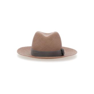 Brunello Cucinelli Femme, Accessoires, Brun, Taille: S Chapeau Fedora en Paille avec Bande de Cuir