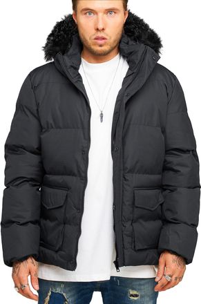 Rello & Reese Herren Jacke Winterjacke mit Kapuze Parka Winter-Mantel Steppjacke Puffer-Jacke ADLER_J10-Black-L