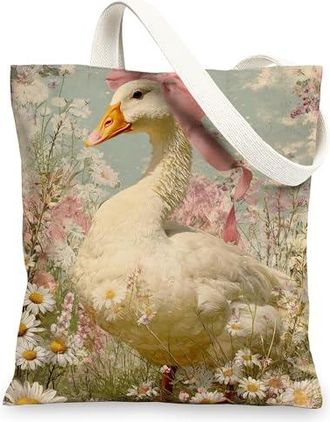 Generic Sacs fourre-tout élégants en toile, motif floral vintage canard, sacs dépicerie réutilisables, légers et lavables avec bandoulière pour le shopping, l