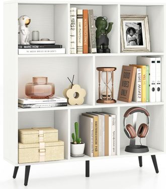 Giantex Bücherregal mit 7/8/10 Fächern, Standregal mit Metallbeinen und Kippschutzvorrichtung, Regal für Schlafzimmer, Wohnzimmer, Arbeitszimmer (100 x 24 x 1