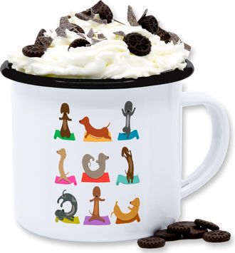 Shirtracer Emaille Tasse Blechtasse - Hunde - Tassen - Dackel Yoga Dackel Lustig - 300 ml - Wei&szlig; Schwarz - geschenk f&uuml;r hundebesitzer hund hundemotiv dackelmotiv