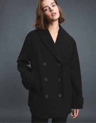 Stradivarius manteau court &agrave; col ch&acirc;le noir