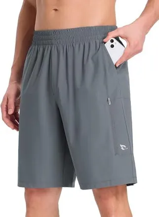 Baleaf Baleaf Short de course pour homme Gym Entra&icirc;nement Randonn&eacute;e &agrave; s&eacute;chage rapide avec poche zipp&eacute;e L&eacute;ger, gris, L