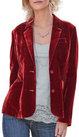 Generic Blazer Femme Blazer en Velours pour Femme Classique Revers Crant&eacute;s Veste De Costume D&eacute;contract&eacute;e Ample Deux Boutons sur Le Devant Cardigan Manteau Ten