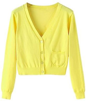 Generic Cardigan court à boutons pour femme - Couleur unie - Col en V - Coupe décontractée - Confortable - Léger - Ouvert sur le devant - Automne et hiver - H