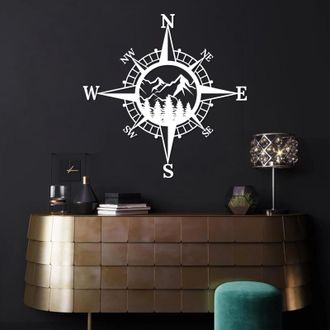 Generic Schwarzes Kompass-Berg-Wandbild aus Metall, maritimes Waldmotiv aus Metall f&uuml;r drinnen und drau&szlig;en, Moderne Skulptur mit Kompass-Bergmotiv f&uuml;r Wohnzim