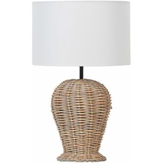 Beliani Tischlampe Naturfarben Rattan Vasenform 49 cm Stoffschirm Trommelform Rund Langes Kabel mit Schalter Modern Boho Schlaf- u. Wohnzimmer