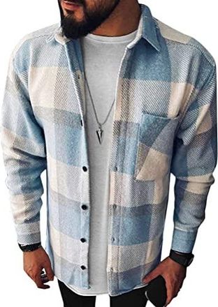 Minetom Chemises Homme en Flanelle Chemises À Carreaux Manches Longues Chemise Bucheron Carreaux Chemise en Flanelle B Bleu Clair S