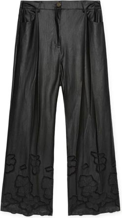 Fiorella Rubino Femme, Pantalons, Noir, Taille: 50 FR Pantalon Court en Tissu Enduit avec Motifs Floraux