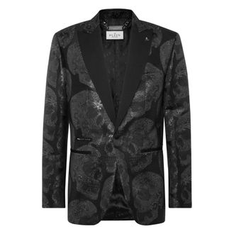Philipp Plein Homme, Vestes, Noir, Taille: 2XL Jacquard Lord Fit Blazer All Over Skull