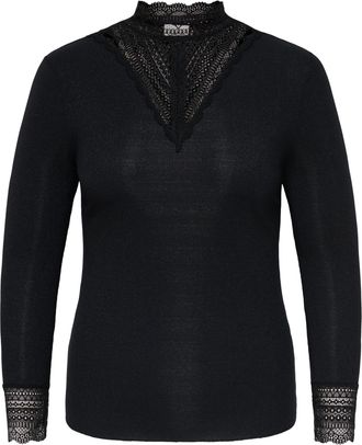 Only Carmakoma Damen Cartilde Glitter L/S Highneck Top Noos, Black, X-Large