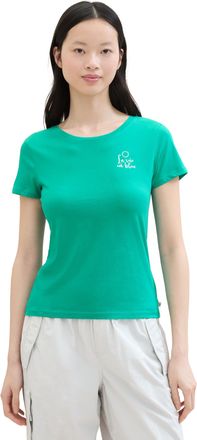 Tom Tailor Damen Basic T-Shirt mit Print, bright green, S