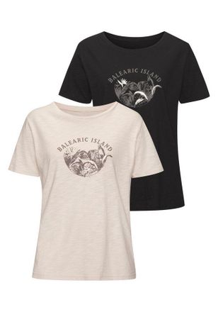 Vivance T-Shirt mit schimmerndem Frontprint (2er-Pack) aus weicher Baumwoll-Qualit&auml;t