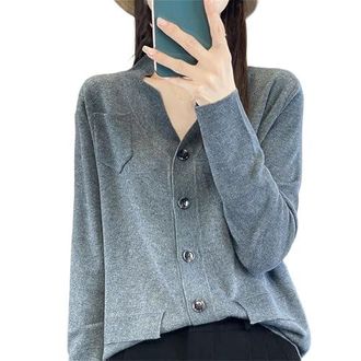Generic Cardigan dhiver &agrave; col en V pour femme - Veste en tricot ample &agrave; manches longues, Gris, XL
