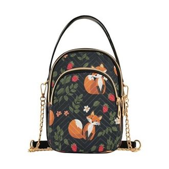 Mnsruu Petit sac &agrave; bandouli&egrave;re en cuir avec motif de fraise et renard pour femme